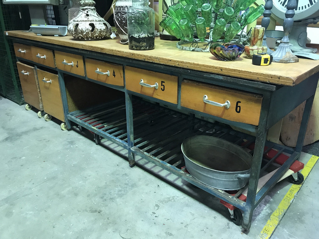 Vintage industrial French bakers table #1795 – Fossil Vintage Australia